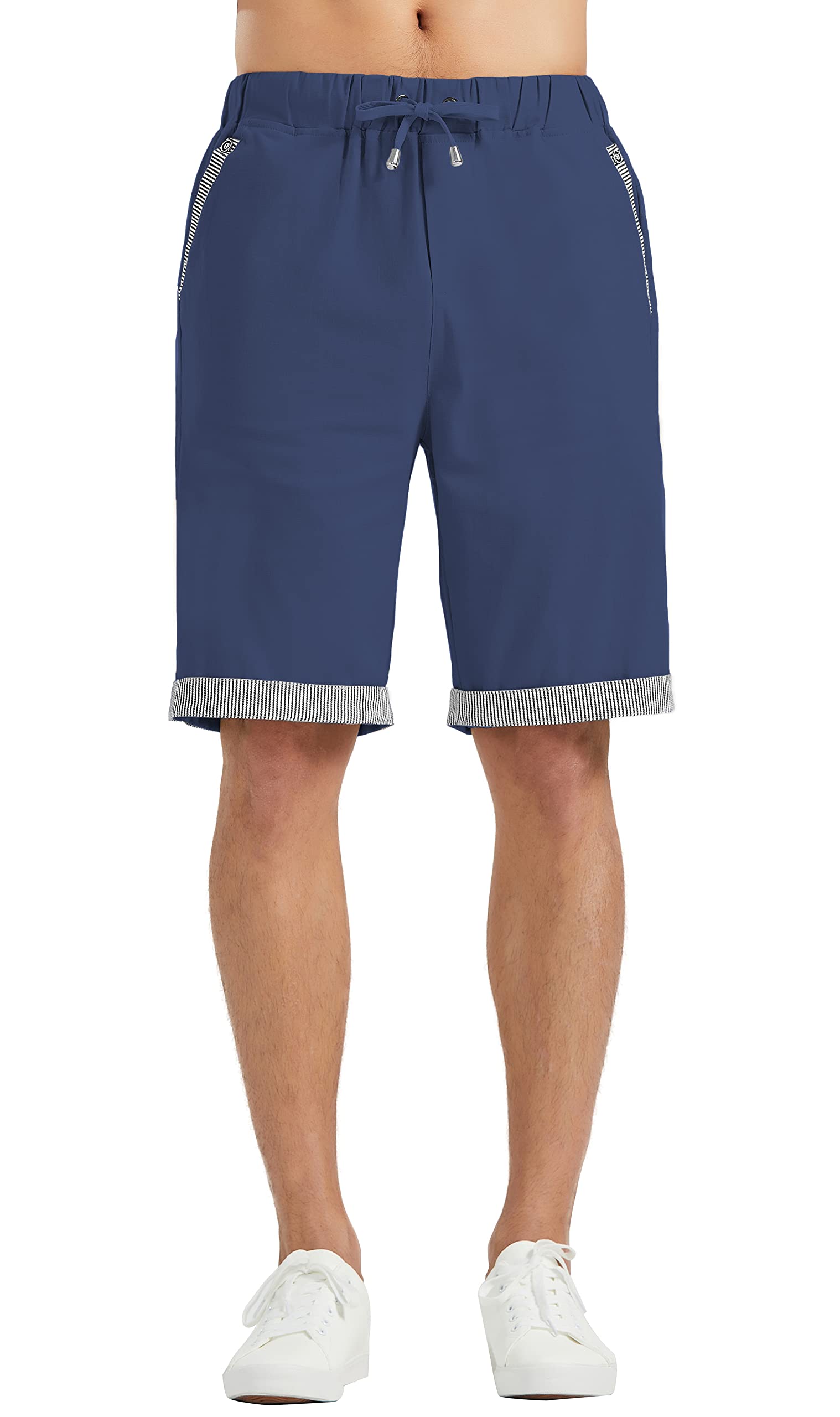 Janmid Men's Shorts Casual Classic Fit Drawstring Summer Beach Shorts with Elastic Waist and Pockets Navy Blue XL