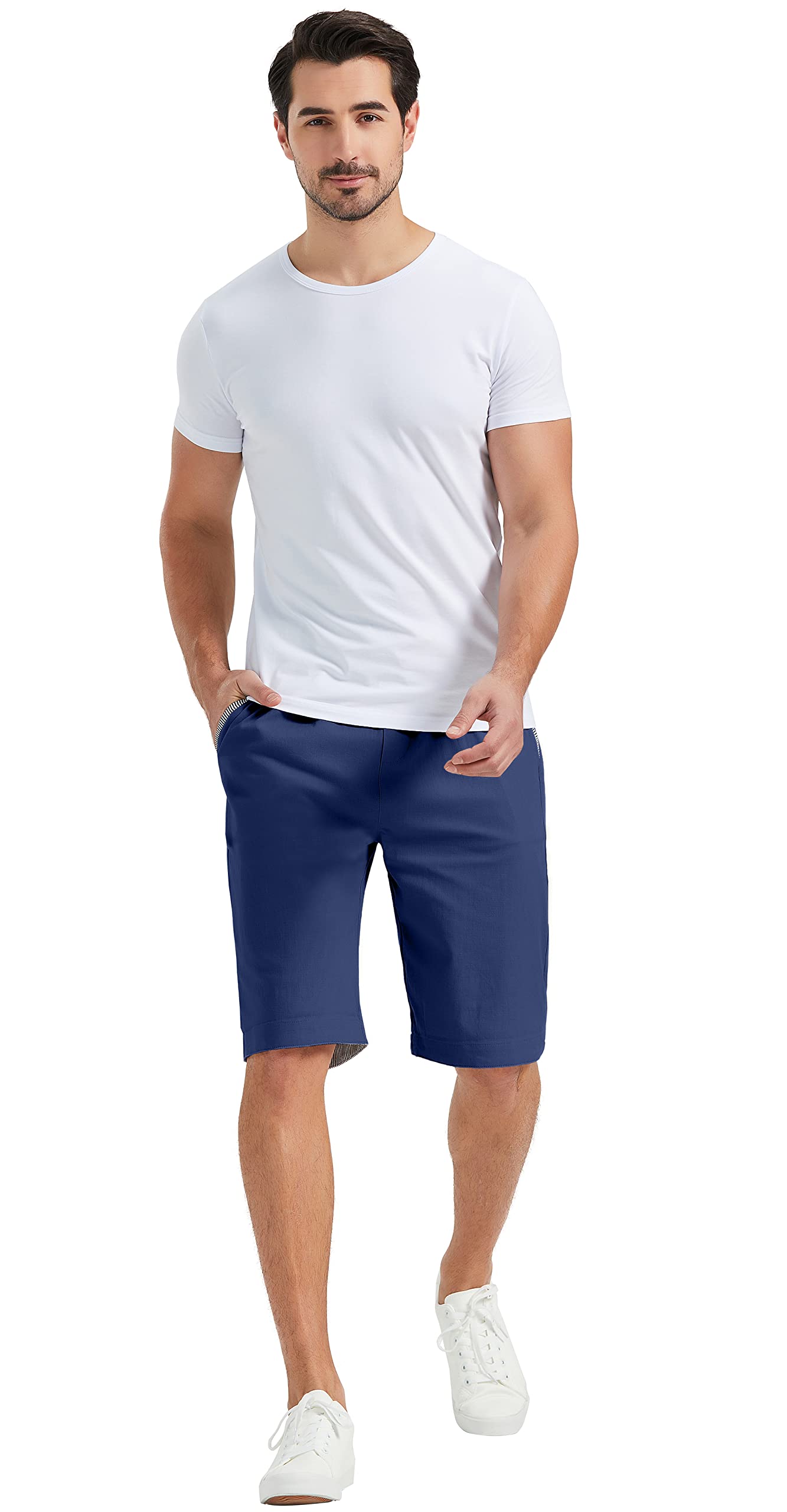 Janmid Men's Shorts Casual Classic Fit Drawstring Summer Beach Shorts with Elastic Waist and Pockets Navy Blue XL