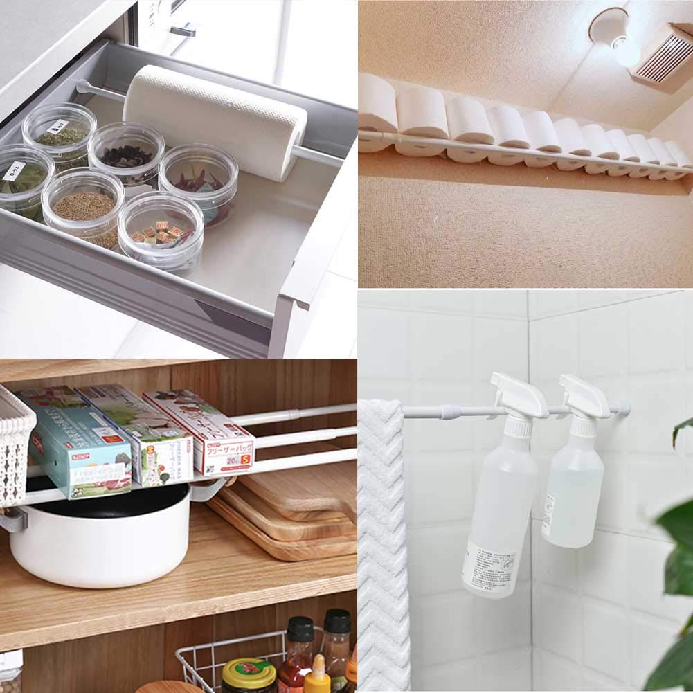 Spring Tension Curtain Rods 28-43 Inch Adjustable Spring Loaded Small Mini Extendable Heavy Duty Black Curtain Tension Rod For Kitchen, Bathroom, Window, Bookshelf,Closet