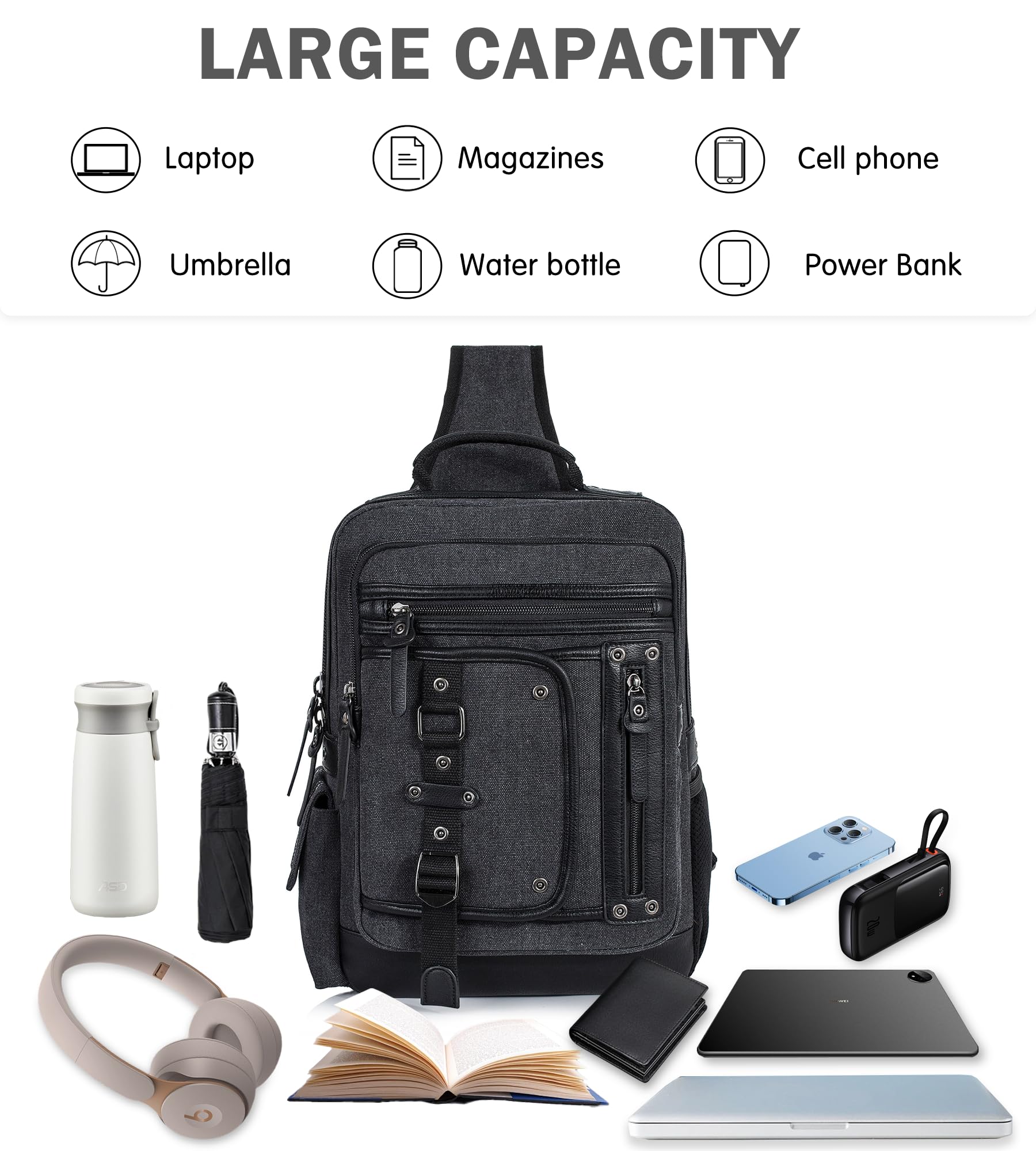 Schkleier Messenger Bag for Men Canvas Sling Bag Crossbody Backpack Laptop Shoulder Bag Hiking Daypacks Casual Tactical