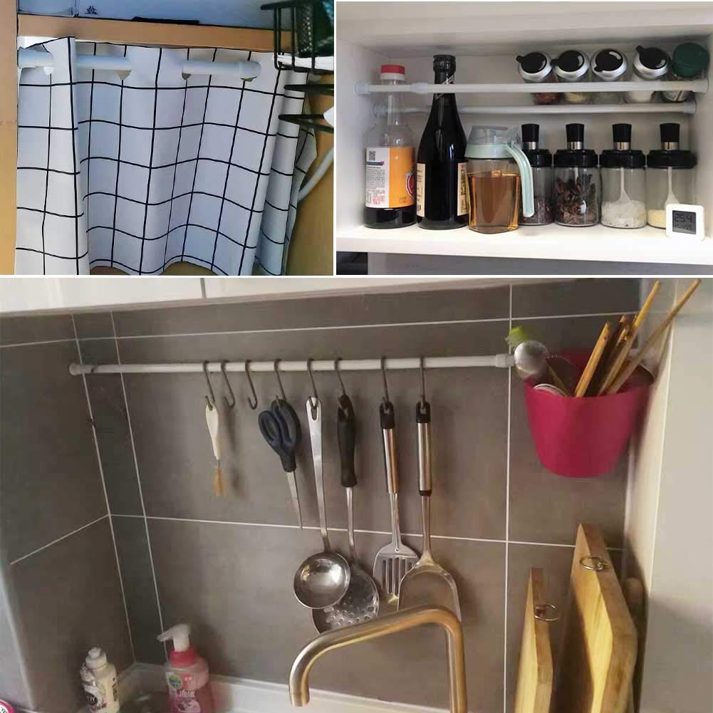 Spring Tension Curtain Rods 28-43 Inch Adjustable Spring Loaded Small Mini Extendable Heavy Duty Black Curtain Tension Rod For Kitchen, Bathroom, Window, Bookshelf,Closet