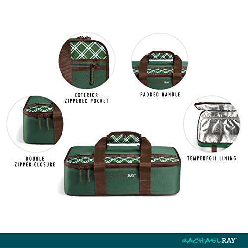 Rachael Ray Lugger Reusable Insulated Carrier Keeps Food Hot or Cold for Hours, Perfect for Lasagna Pan, Casserole, Baking Dish & More, Standard, Forest Green