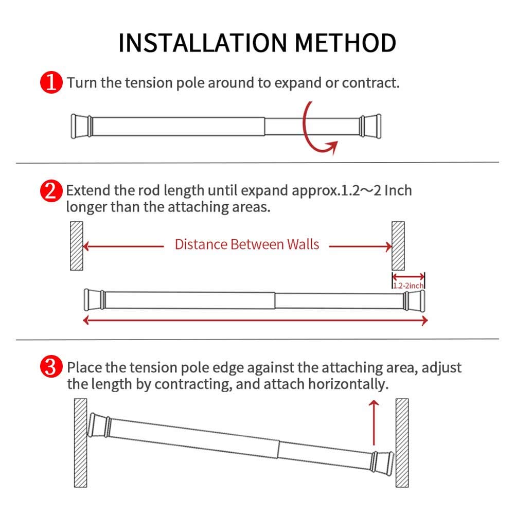 Spring Tension Curtain Rods 28-43 Inch Adjustable Spring Loaded Small Mini Extendable Heavy Duty Black Curtain Tension Rod For Kitchen, Bathroom, Window, Bookshelf,Closet