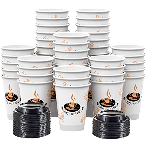 SPRINGPACK Disposable Coffee Cups with Lids, [100 pack] 12 oz (Double Wall) Insulated To Go Paper Coffee Cups for Cold/Hot Beverage, Recyclable Takeaway Drinking Cups for Home Office Cafe Parties