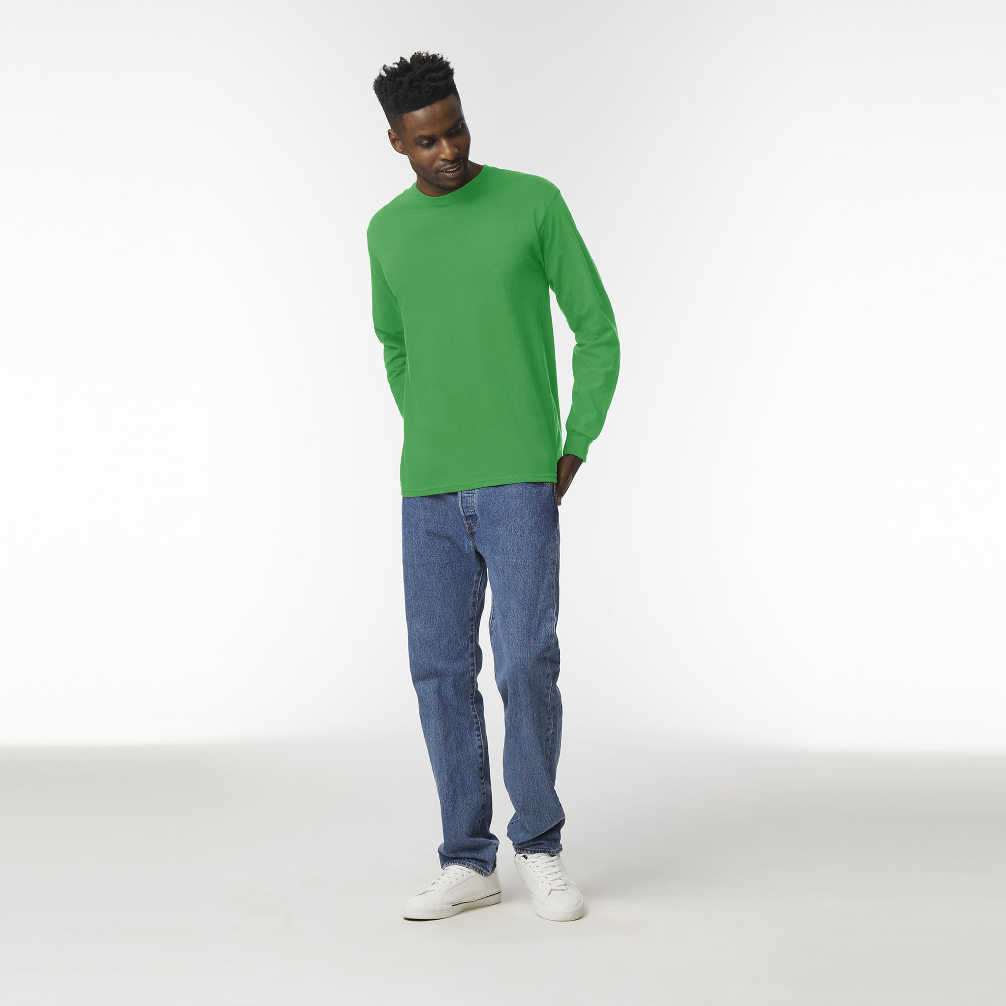 Gildan Men's Ultra Cotton Long Sleeve T-Shirt, Style G2400, Multipack, Irish Green (2-Pack), Large