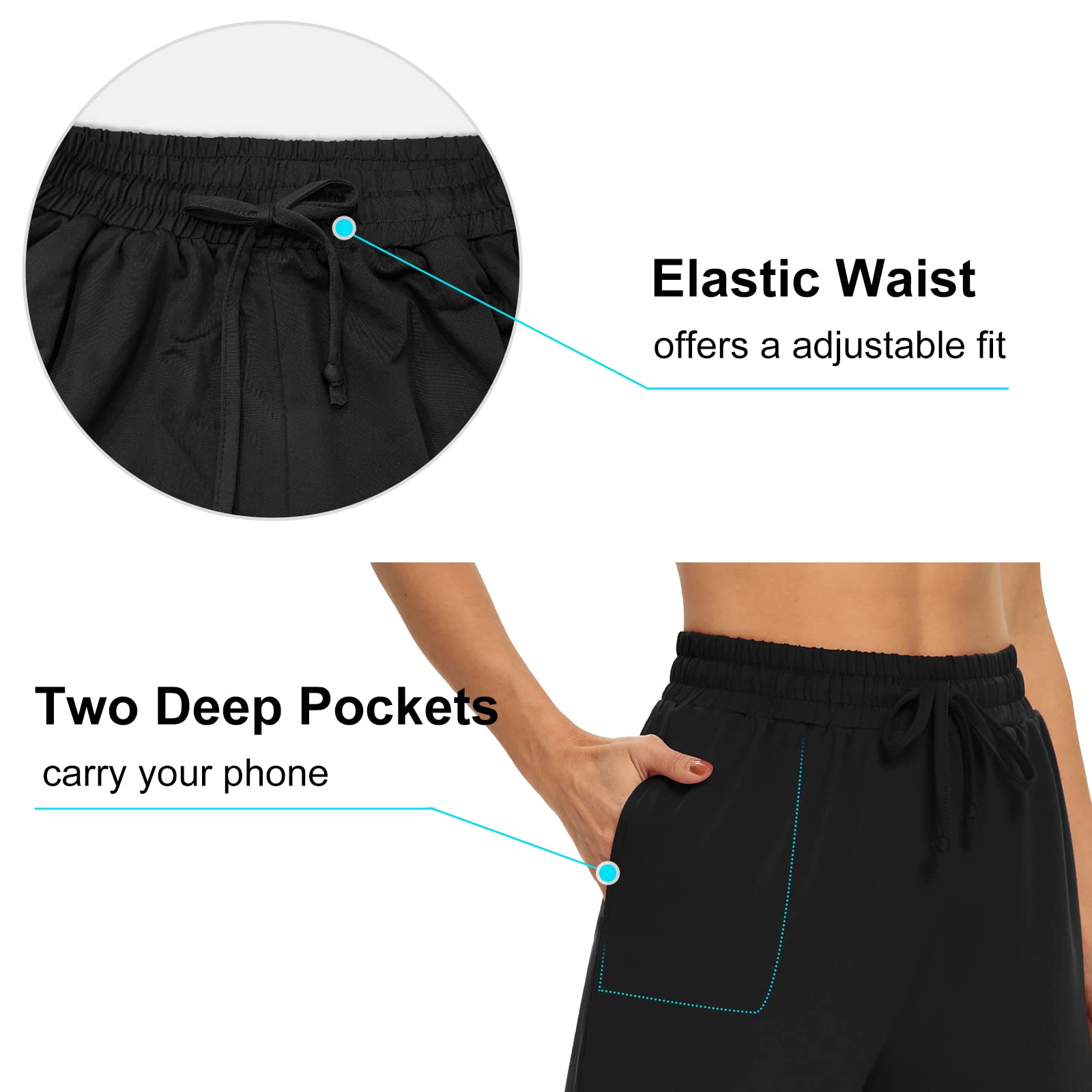 DIBAOLONG Womens Capri Pants Loose Yoga Pants Wide Leg Drawstring Comfy Lounge Pajama Capris Sweatpants with Pockets Black L
