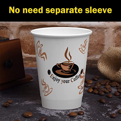 SPRINGPACK Disposable Coffee Cups with Lids, [100 pack] 12 oz (Double Wall) Insulated To Go Paper Coffee Cups for Cold/Hot Beverage, Recyclable Takeaway Drinking Cups for Home Office Cafe Parties
