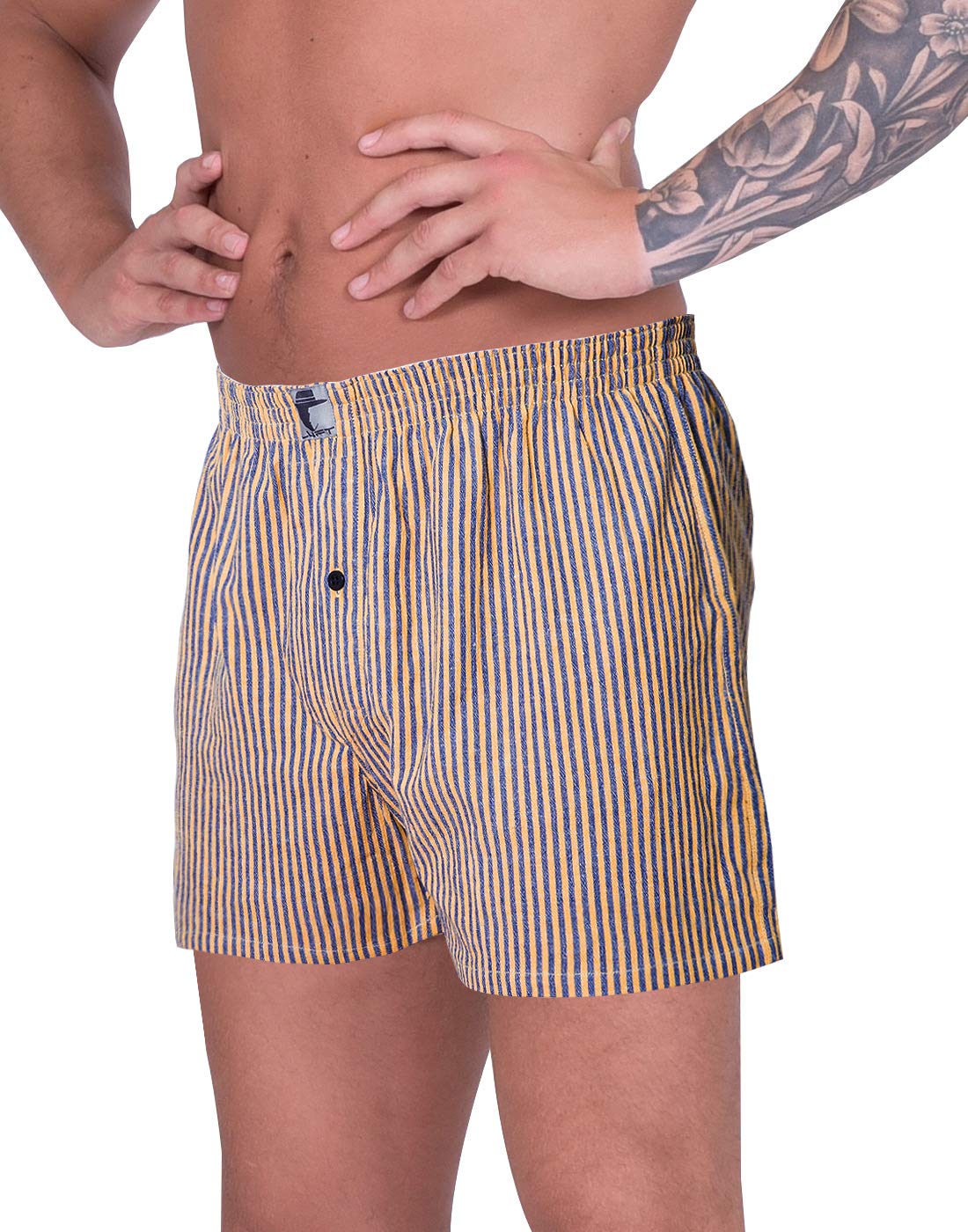 Luft Mens Cool Candy Stripes Print Cotton Ultra Soft Comfy Stretch Fit Elastic Waistband Fine Seamless Underwear Fit Mens Boys Casual Pull On Trunks Briefs Boxer Shorts, Yellow & Black XL