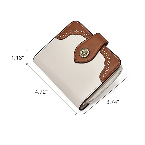 BOSTANTEN Leather Wallets for Women RFID Blocking Zipper Pocket Small Bifold Wallet Card Case White