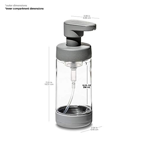Madesmart Eco-Friendly Foaming Soap Pump for Kitchen Sinks, Foaming Liquid Soap Dispenser with Filling Markers, Gray