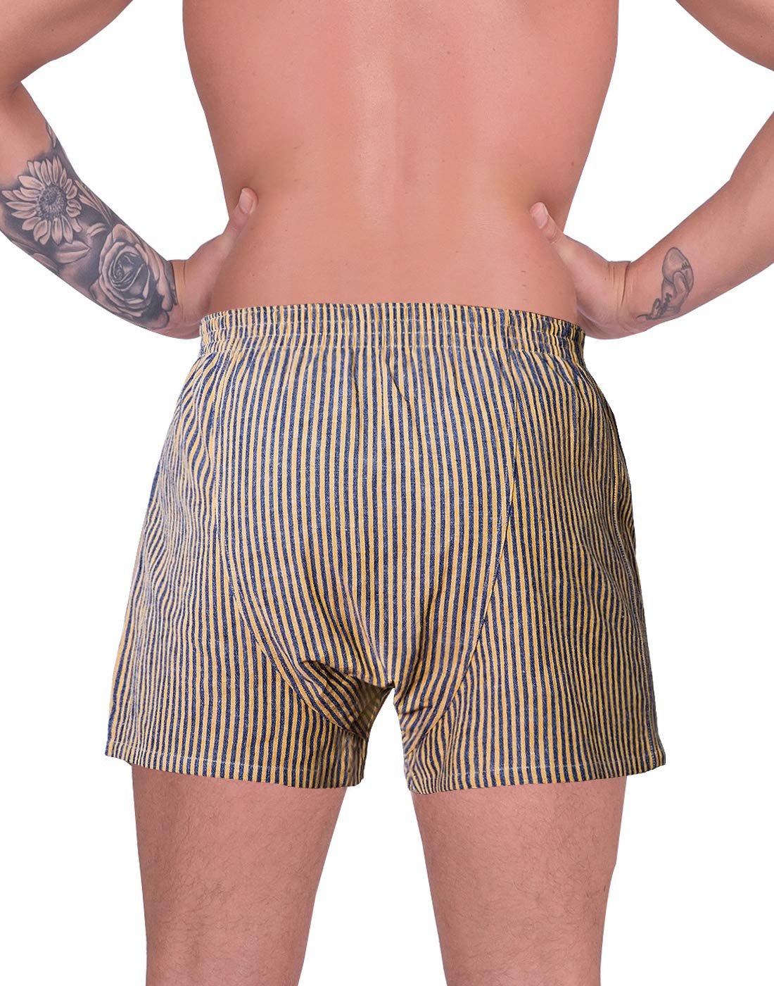 Luft Mens Cool Candy Stripes Print Cotton Ultra Soft Comfy Stretch Fit Elastic Waistband Fine Seamless Underwear Fit Mens Boys Casual Pull On Trunks Briefs Boxer Shorts, Yellow & Black XL