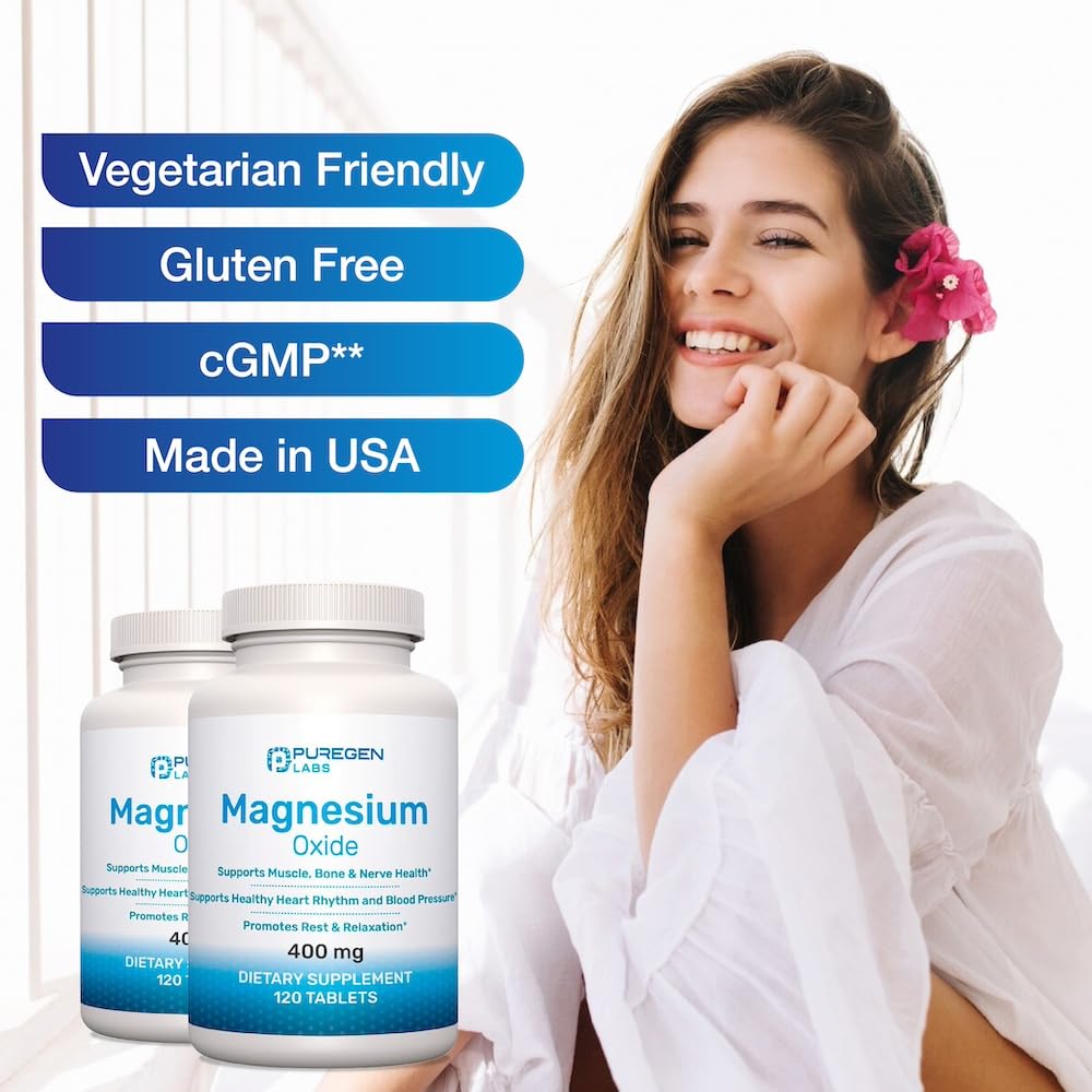 Magnesium 400mg [High Potency] Supplement – Magnesium Oxide for Immune Support, Muscle Recovery, Leg Cramps and Relaxation 120 Tablets