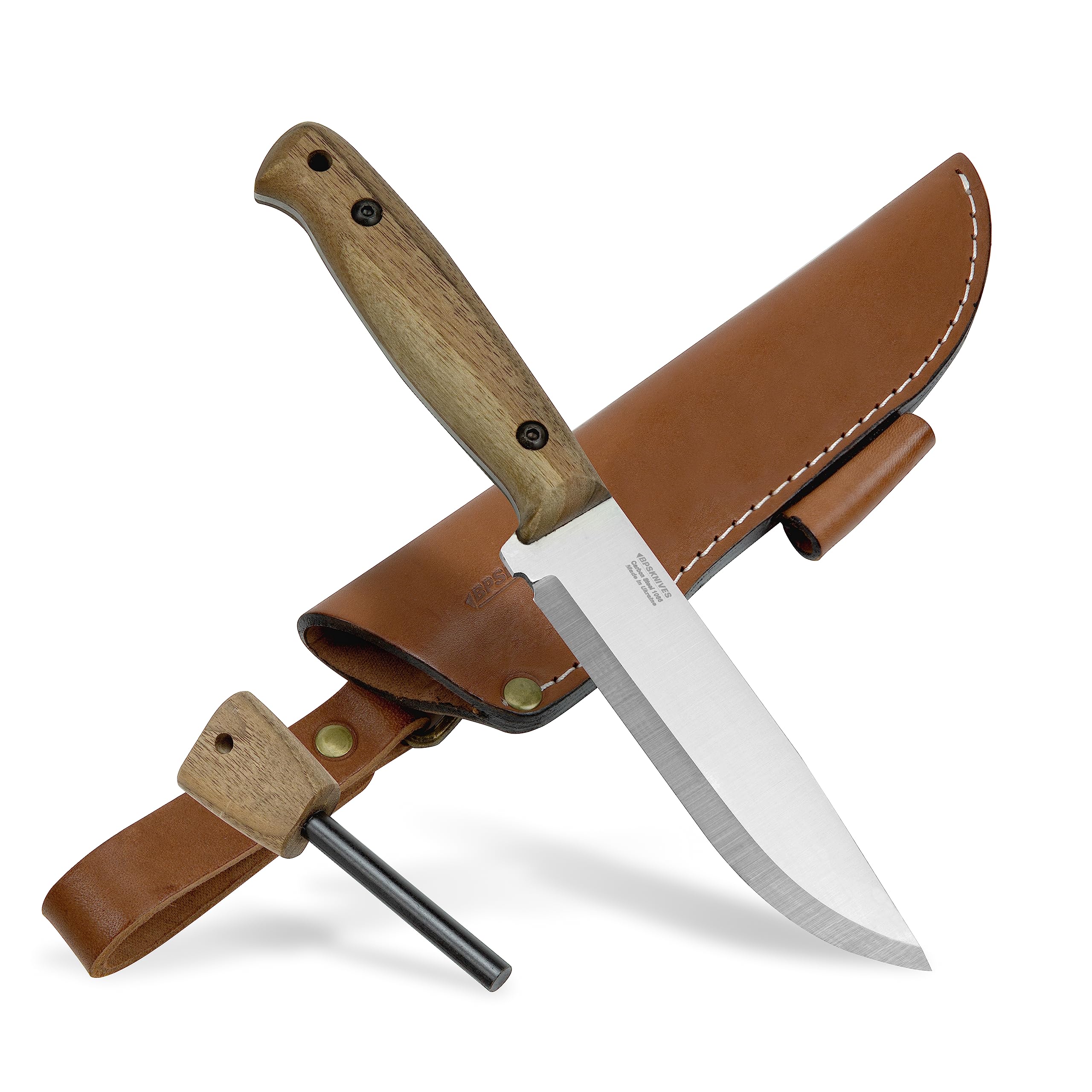 BPS Knives Adventurer - Bushcraft Knife - Fixed-Blade Carbon Steel Knife with Leather Sheath and Firestarter - Outdoor Full Tang Knives - Camping Knives - Survival Tactical Camp Knives
