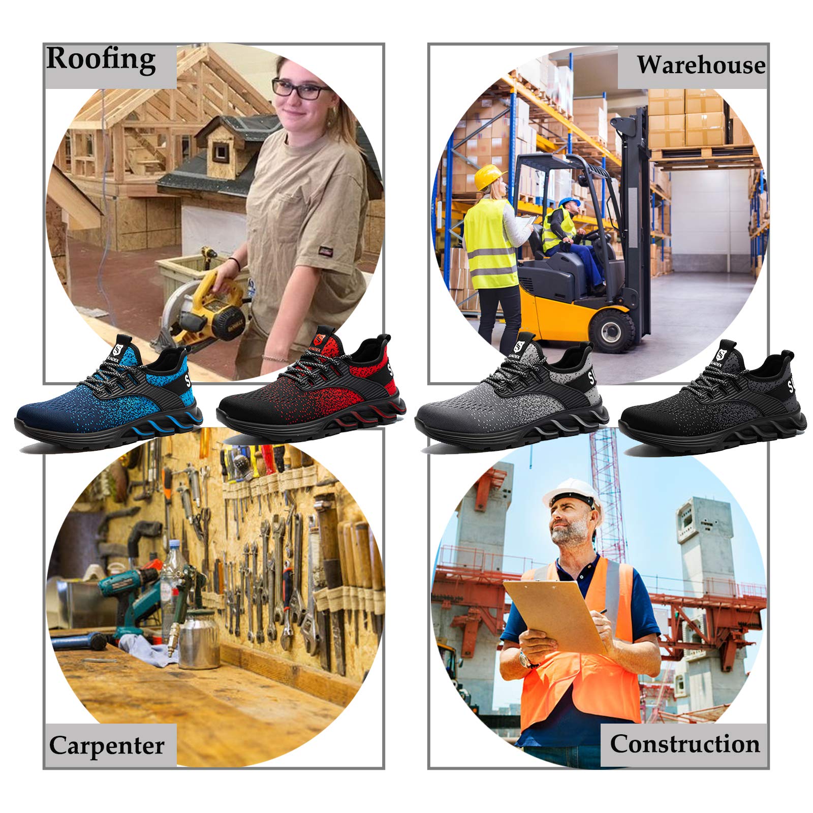 SUADEX Steel Toe Sneakers for Men Women Indestructible Work Safety Shoes Lightweight Comfortable Slip Resistant Composite Toe Black
