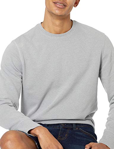 Amazon Essentials Men's Long-Sleeve Lightweight Fleece French Terry Crewneck Sweatshirt, Light Grey Heather, Medium