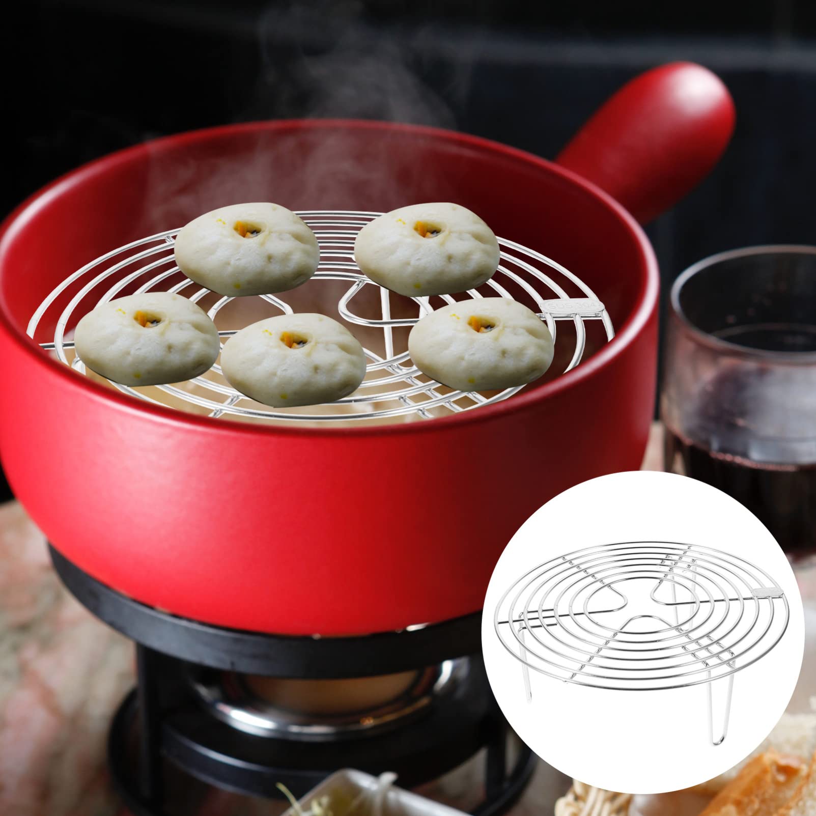 Cabilock Round Cooking Rack Stainless Steel Steamer Rack Grilling Rack Canning Rack Cooling Rack for Baking Canning Cooking 7.9x2.8 inch