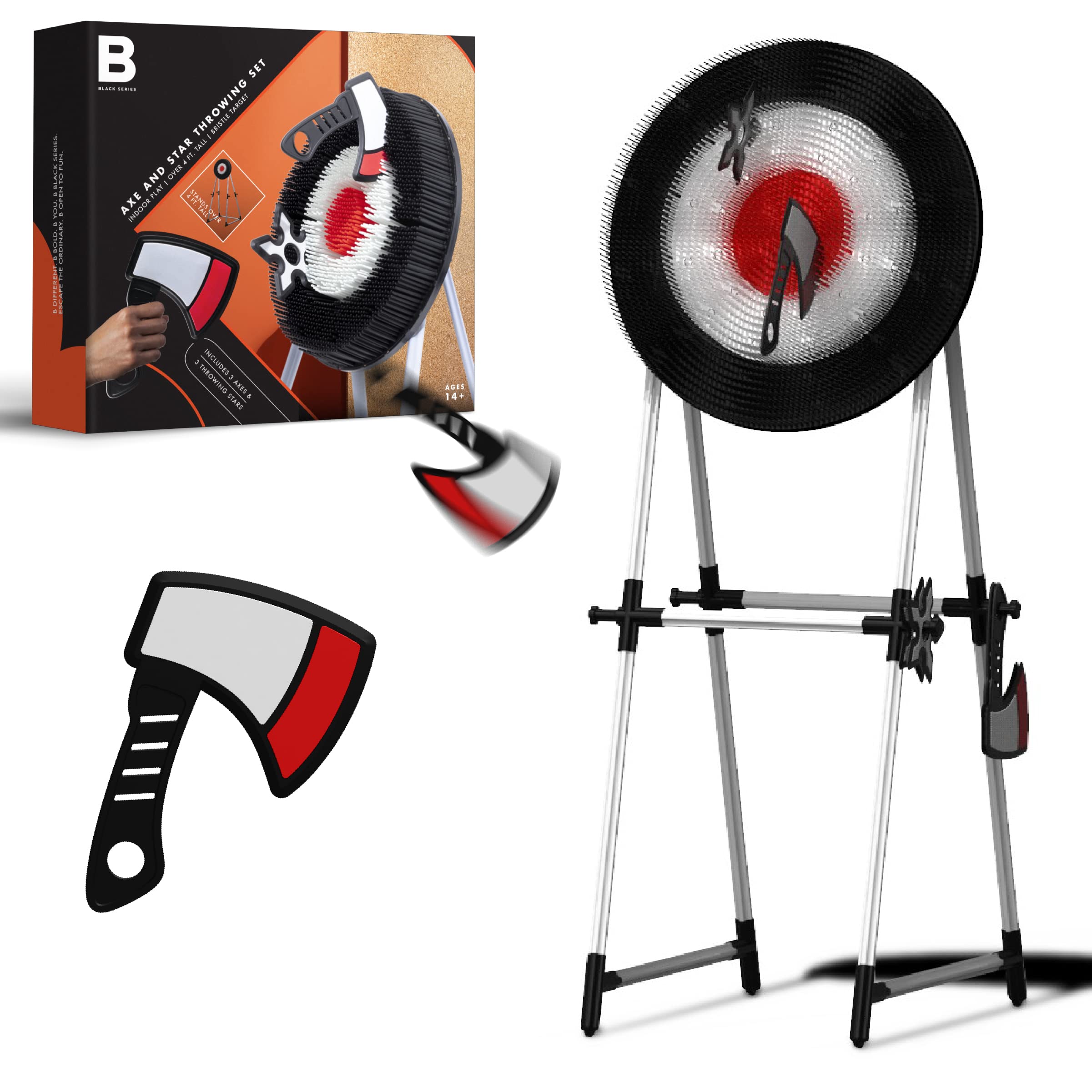 Black Series Axe Throwing Target Set, Includes 3 Axes & Bristle Target, Lightweight Plastic Axes with Blunted Edges, Safe for Indoor & Outdoor Use, Fun Party Activity Game