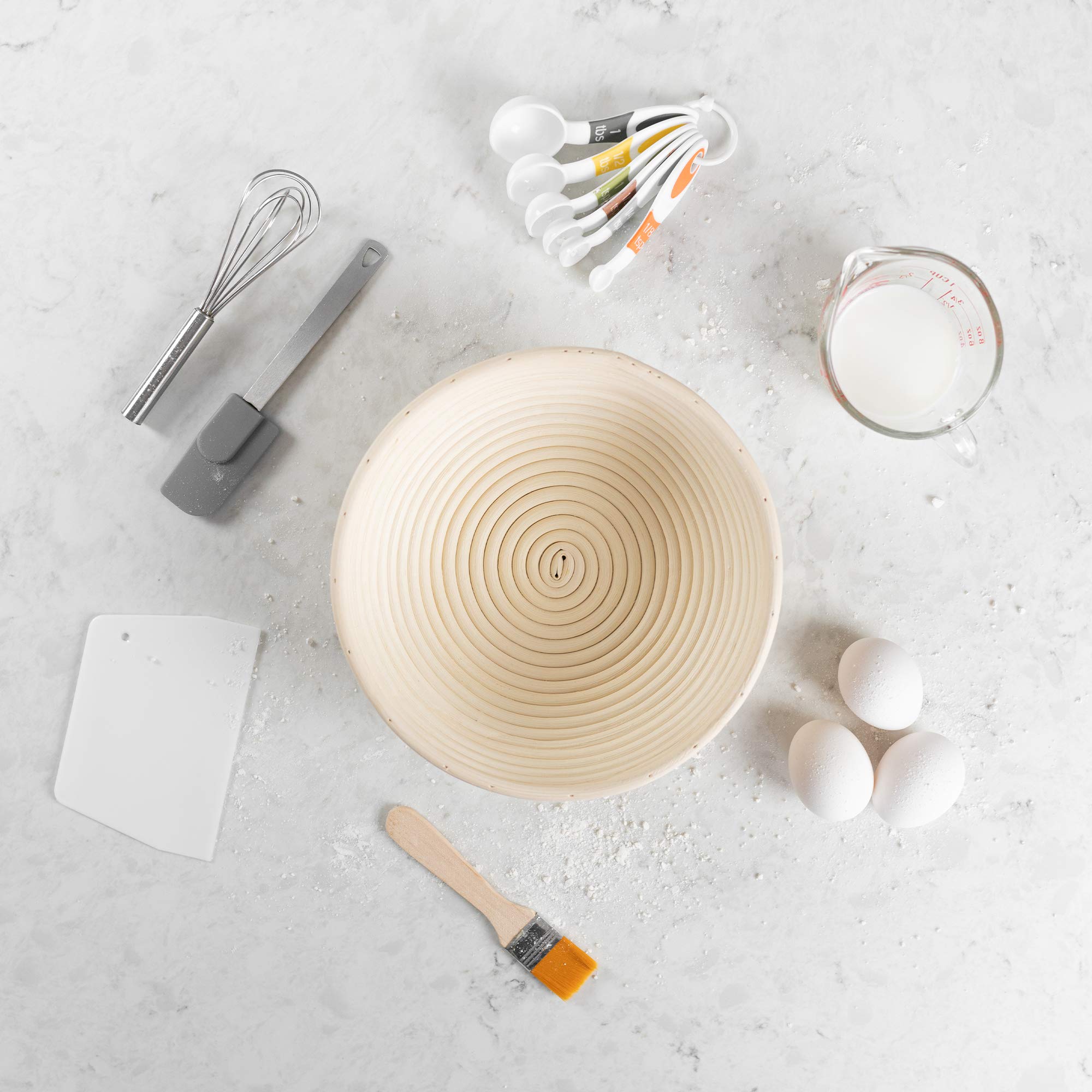 S/P | 9 Inch Bread Proofing Banneton Basket for Sourdough | Including 1×Dough Scraper, 1×Pastry Brush and 1×Cloth Lining | Yummy Artisan Bread Proofing Basket Set for Professionals and Home Bakers|