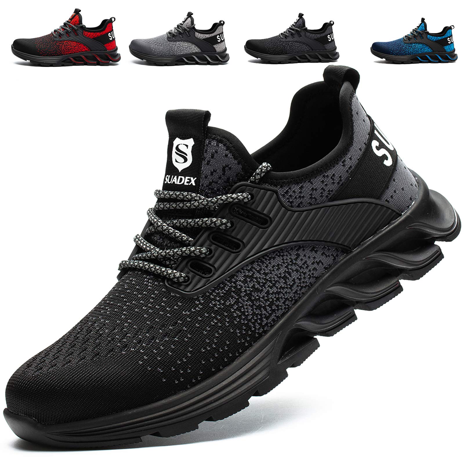 SUADEX Steel Toe Sneakers for Men Women Indestructible Work Safety Shoes Lightweight Comfortable Slip Resistant Composite Toe Black