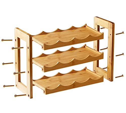 Sushineibor Bamboo Water Bottle Holder Stand Bin, Water Bottle Storage Rack, 3-Tier Water Bottle Organizer for Office Home Su-bottle-rack bottlerack