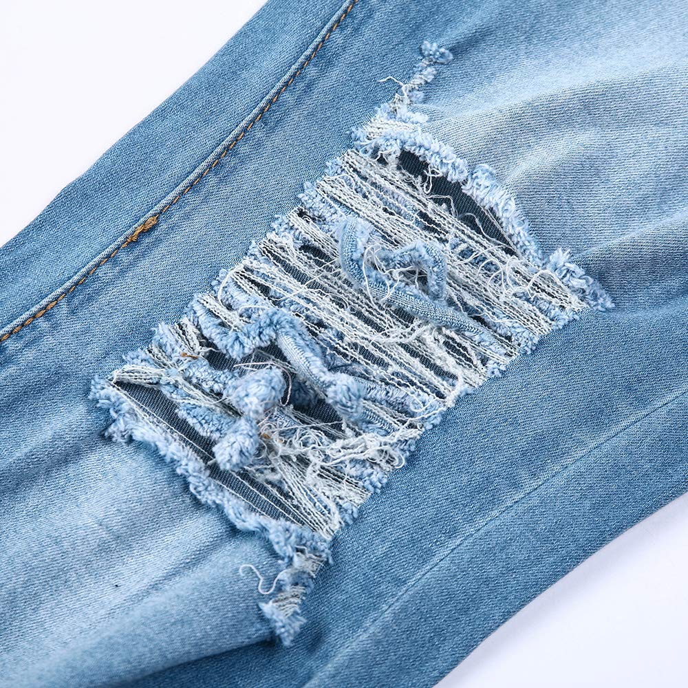 CME SHOWU Women Skinny Ripped Jeans Stretch Distressed Destroyed Denim Pants(Light Blue,L)