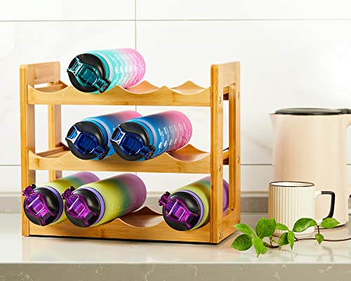 Sushineibor Bamboo Water Bottle Holder Stand Bin, Water Bottle Storage Rack, 3-Tier Water Bottle Organizer for Office Home Su-bottle-rack bottlerack