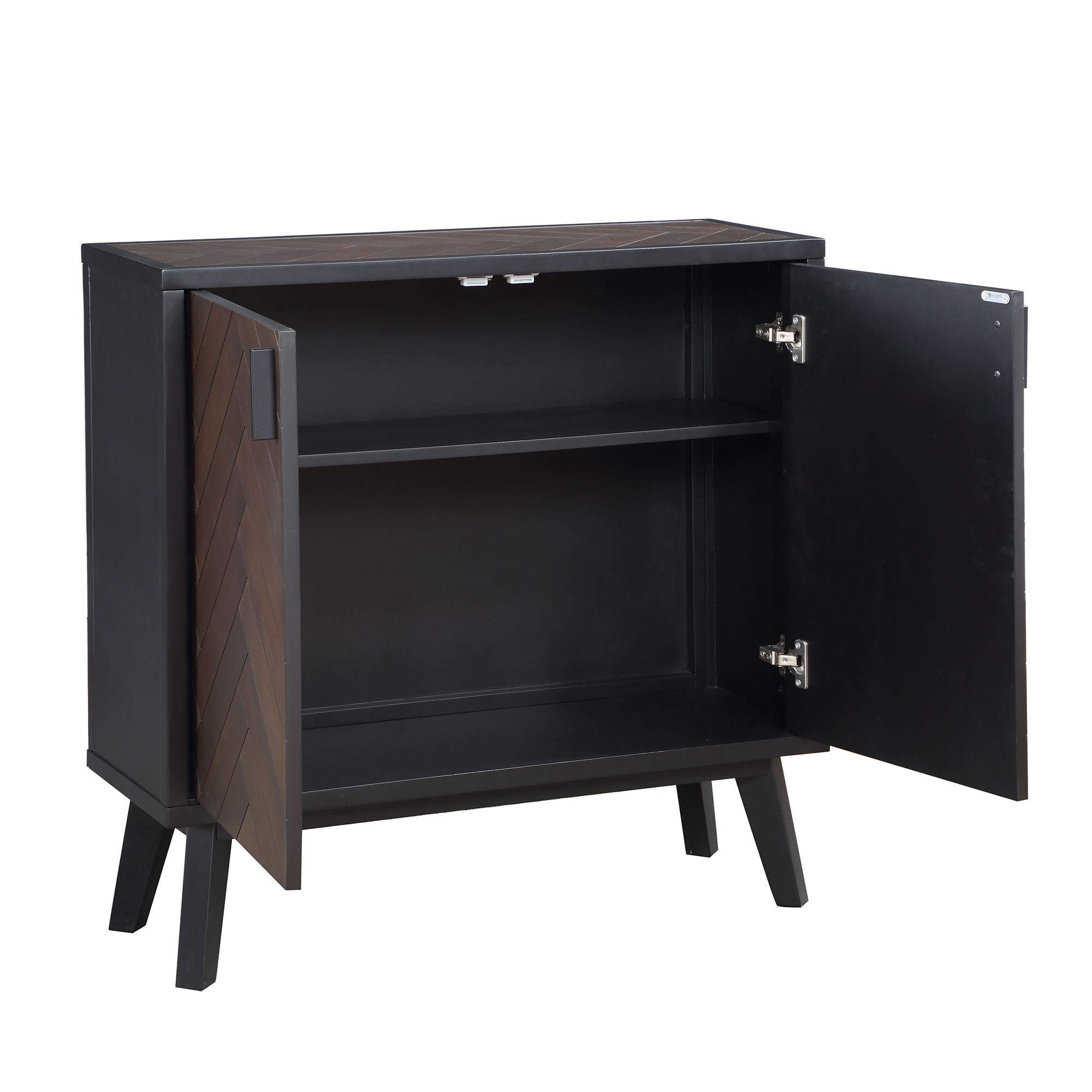 LALUZ Storage Cabinet, Multifunction Free Standing 2 Tier Cupboard with Double Door & Shelf for Living Room, Corridor, Brown
