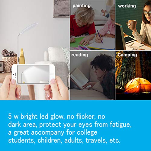 DEEPLITE LED Desk Lamp with Flexible Gooseneck 3 Level Brightness, Battery Operated Table Lamp 5W Touch Control, Compact Portable lamp for Dorm Study Office Bedroom, Eye-Caring and Energy Saving