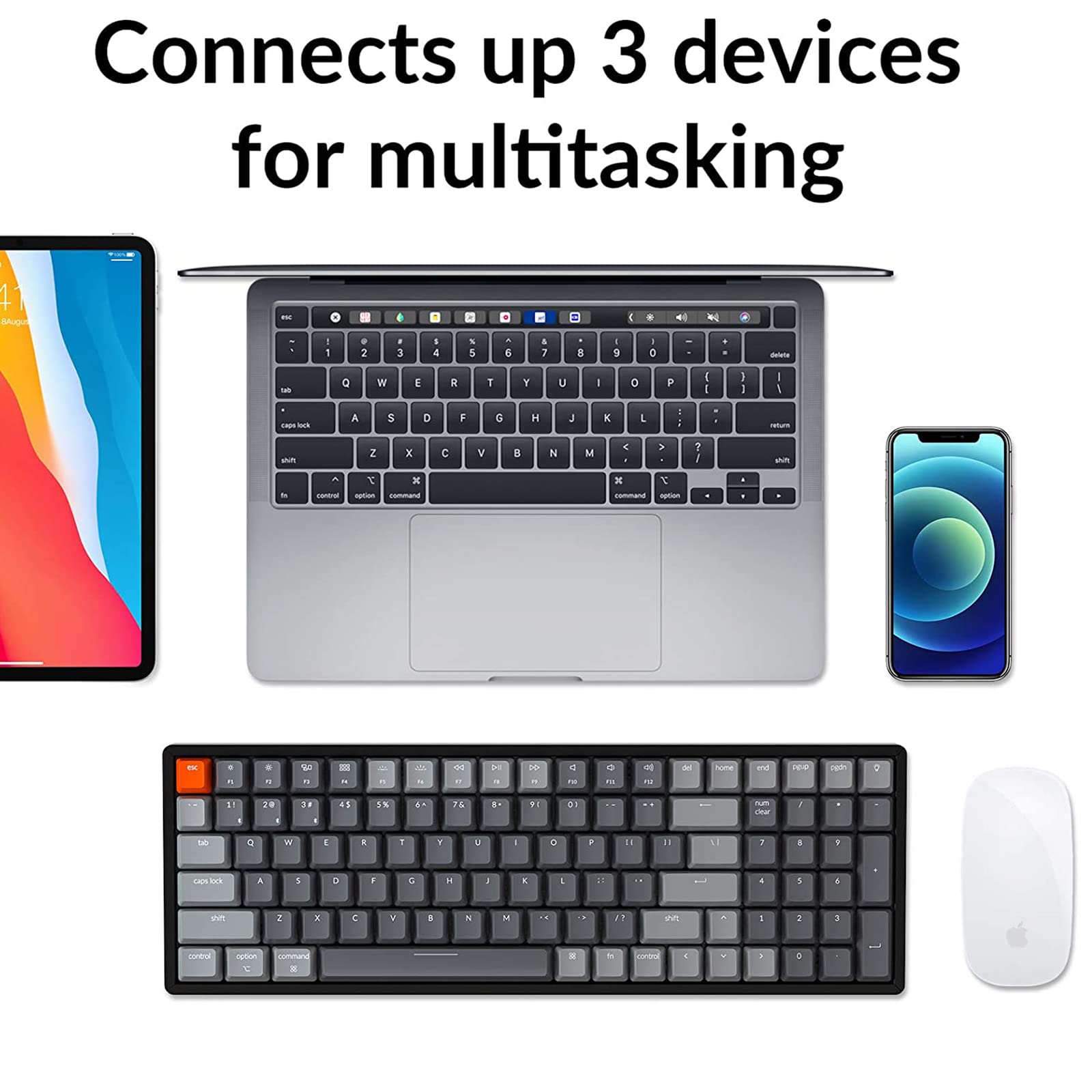 Keychron K4 Wireless Bluetooth/USB Wired Gaming Mechanical Keyboard, Compact 100 Keys 96% Layout RGB LED Backlit Gateron G Pro Blue Switch N-Key Rollover, Aluminum Frame for Mac Windows, Version 2