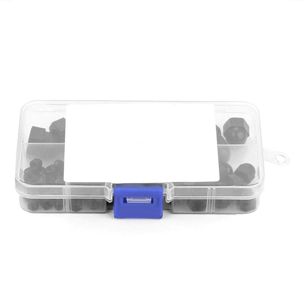 Dome Nut, 70Pcs Black White (Optional) Nylon Dome Head M3 M4 M5 M6 M8 M10 Hex Nuts Acorn Nut Kit, with Plastic Box(black)