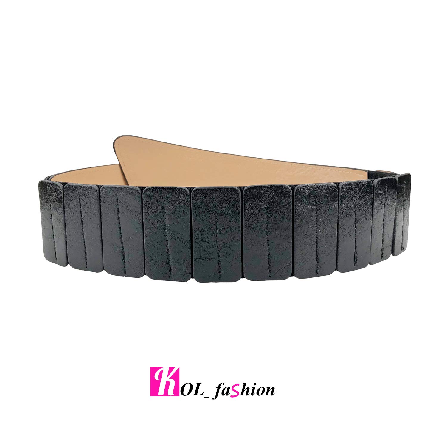 Women's Fashion Vintage Wide Waist Belt Elastic Stretch Cinch Belts With Interlock Buckle(Black,Small(26"-33"))
