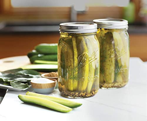 Mason Jars Wide Mouth 32 oz Bundle with Non Slip Jar Opener brand BHL Jars - Set of 4 Quart Size Mason Jars - Canning Glass Jars with Lids