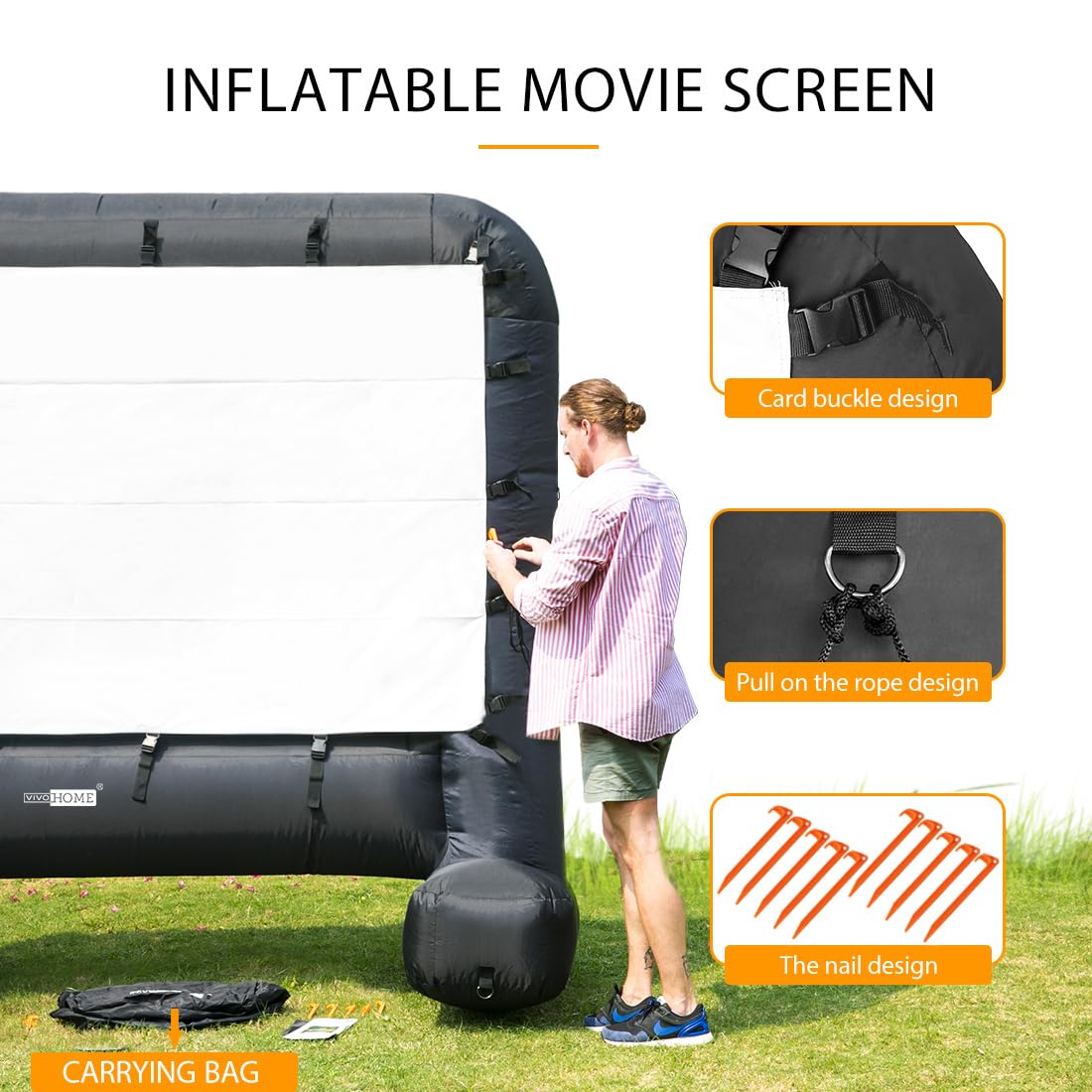 VIVOHOME 24 FT Inflatable Projector Screen for Outside, Blow Up Movie Screen Outdoor Use, Mega Large TV Screen with Carry Bag for Backyard, Tube Leg Support