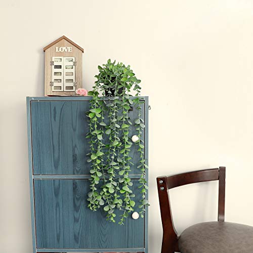 FUNARTY 3 Pack Fake Plants Decor Small Artificial Hanging Plants Fake Eucalyptus Plants Faux Greenery Vine Plants in Pot for Home Indoor Outdoor Décor