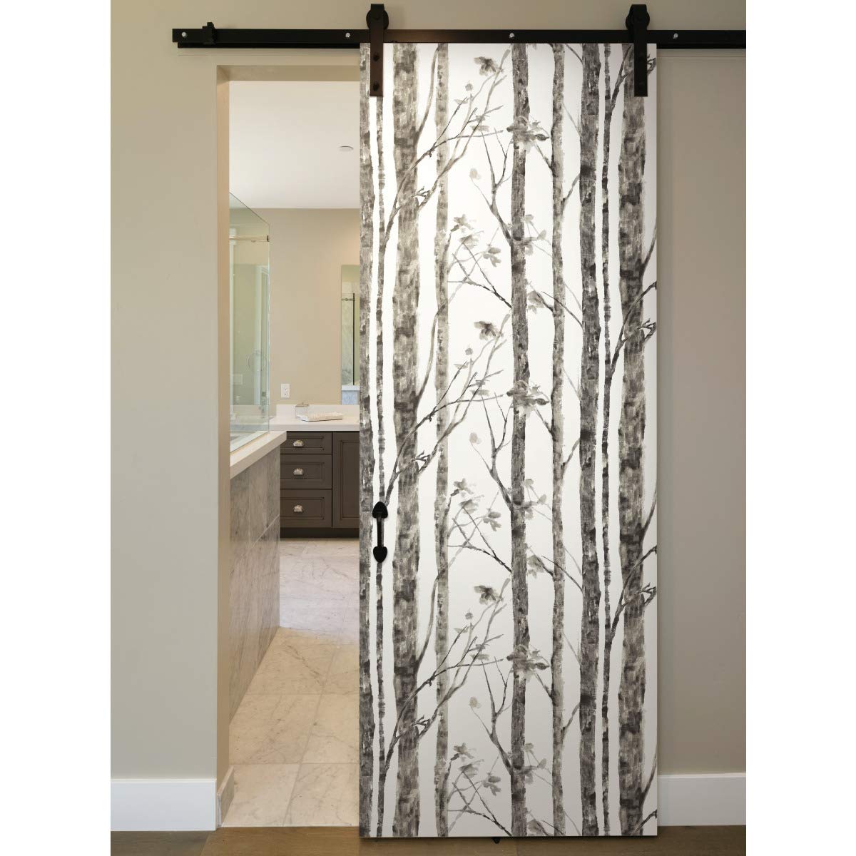 RoomMates RMK11728WP Birch Trees Gray Peel and Stick Wallpaper, White/Grey