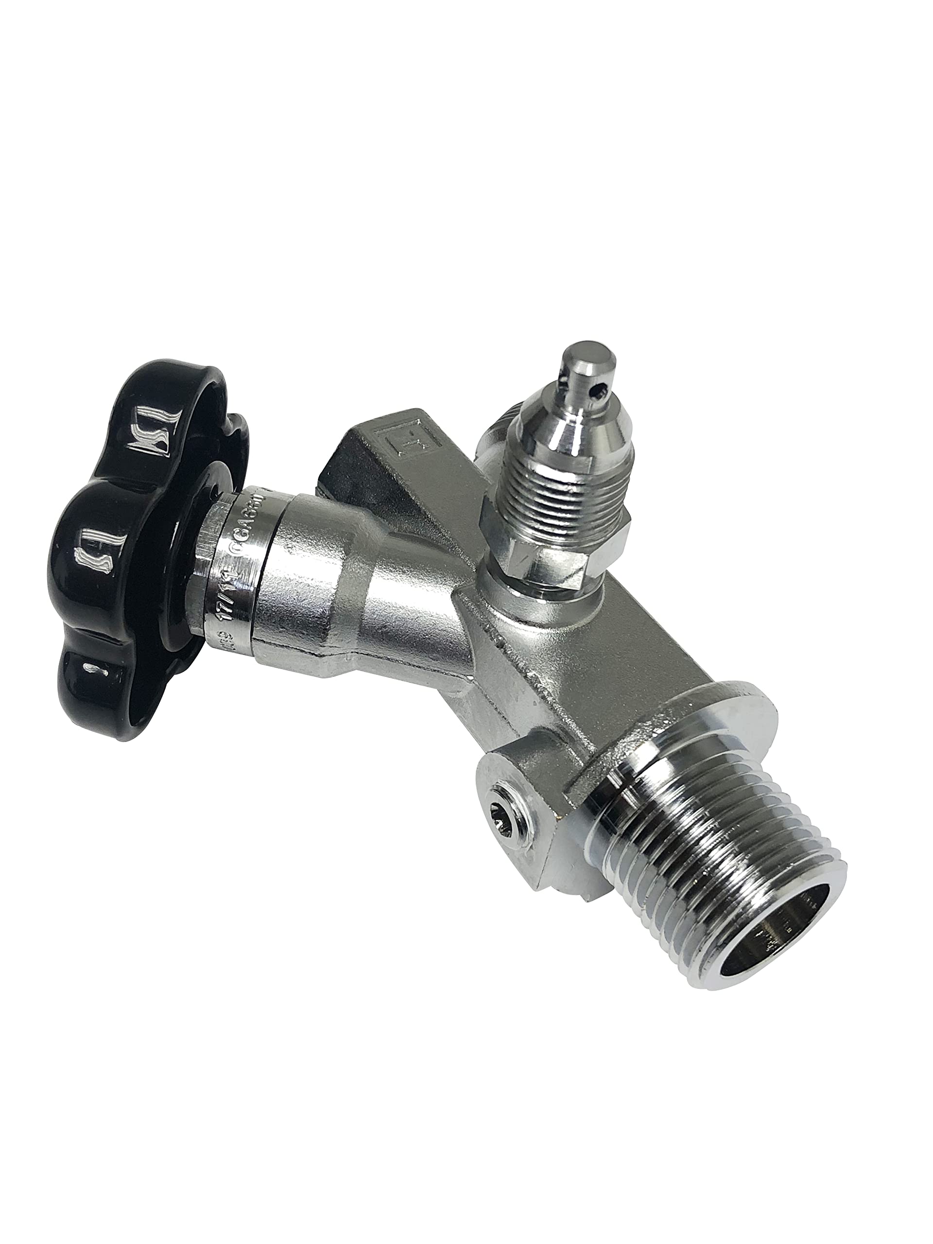 HIGH FLOW Nitrous Oxide Bottle Valve for 10 lb, 15 lb, 20 lb Nitrous Racing Cylinders with CGA 660 large orifice ANGLED outlet and Pressure Ports and NHRA Racer Safety Device