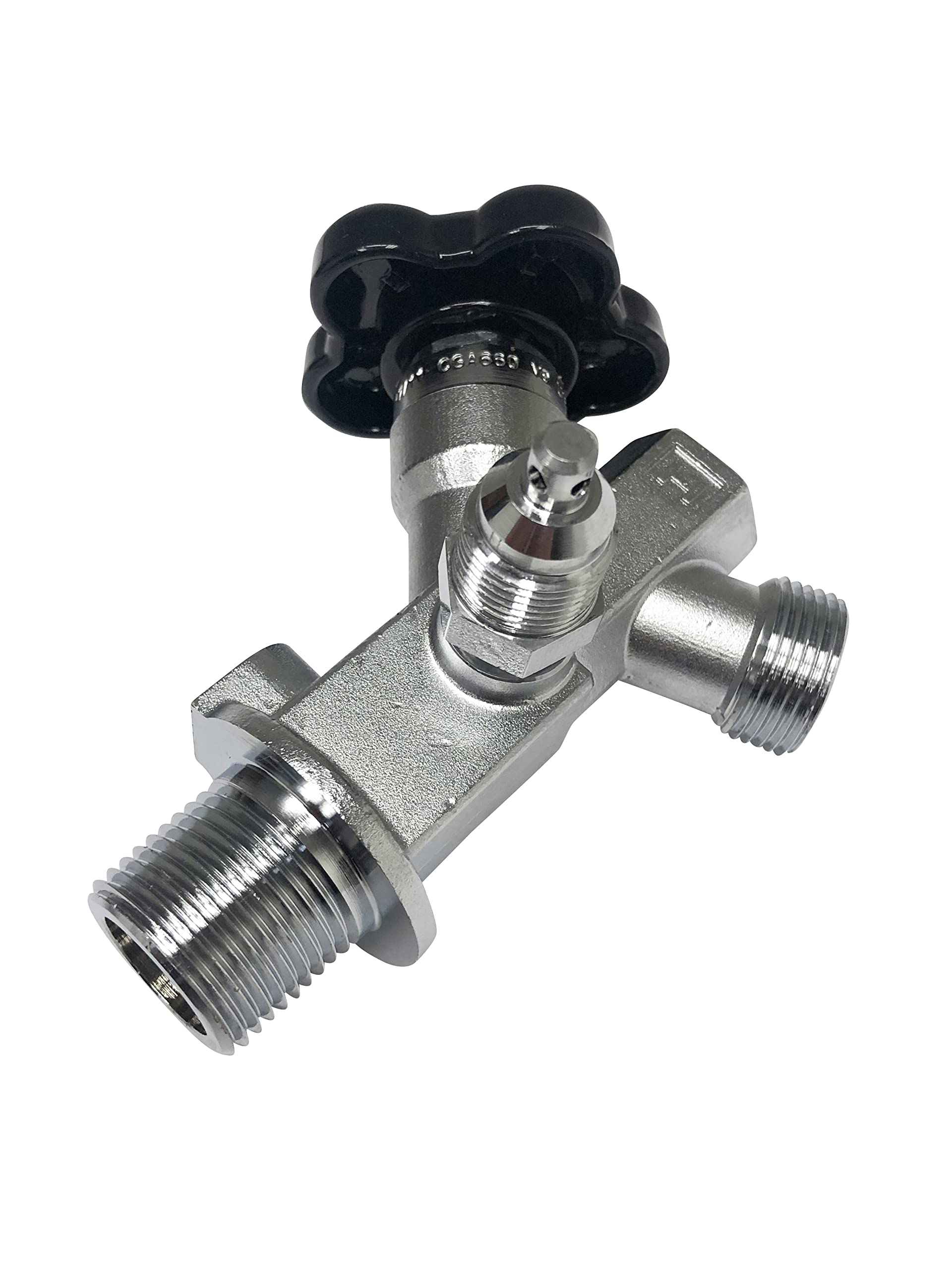 HIGH FLOW Nitrous Oxide Bottle Valve for 10 lb, 15 lb, 20 lb Nitrous Racing Cylinders with CGA 660 large orifice ANGLED outlet and Pressure Ports and NHRA Racer Safety Device
