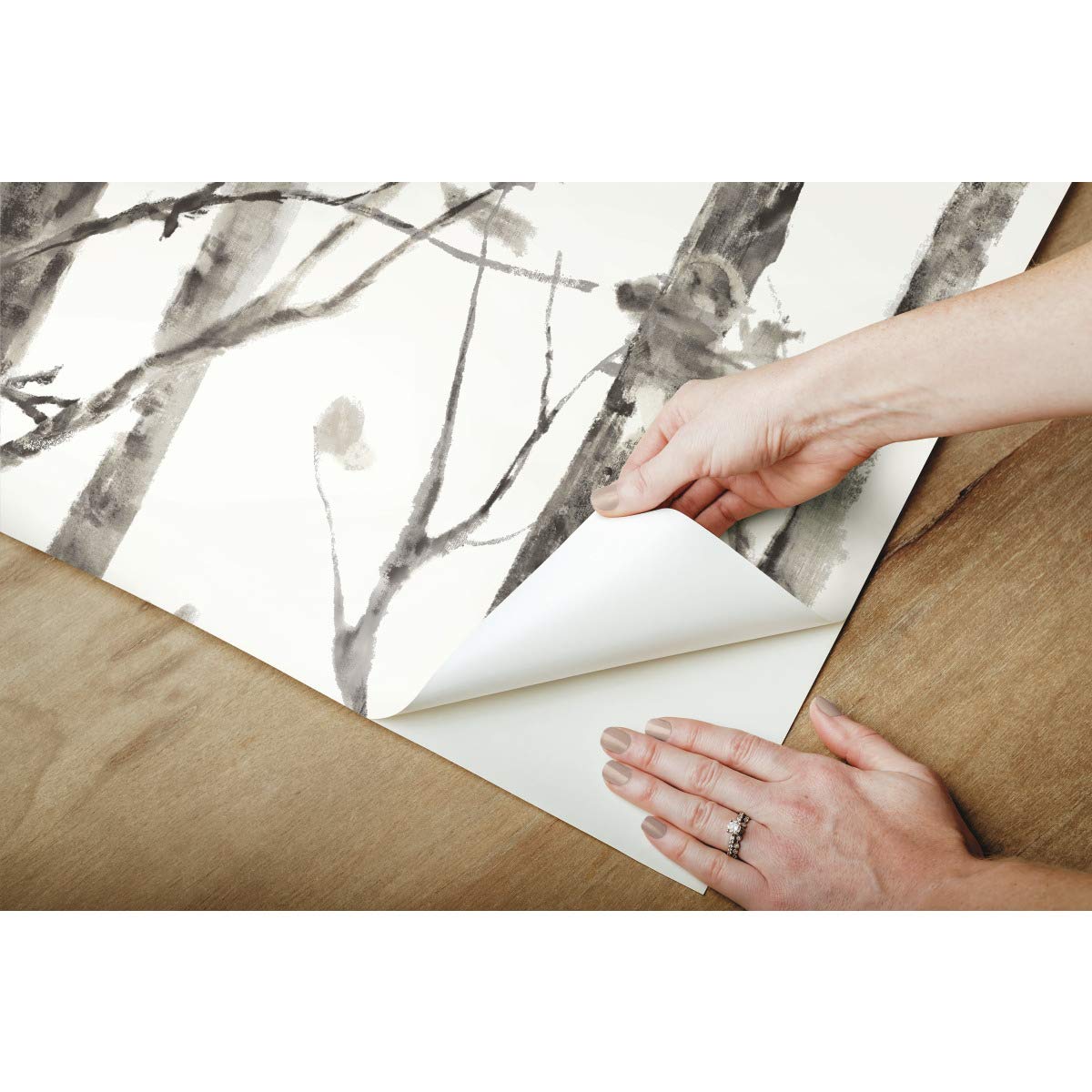 RoomMates RMK11728WP Birch Trees Gray Peel and Stick Wallpaper, White/Grey