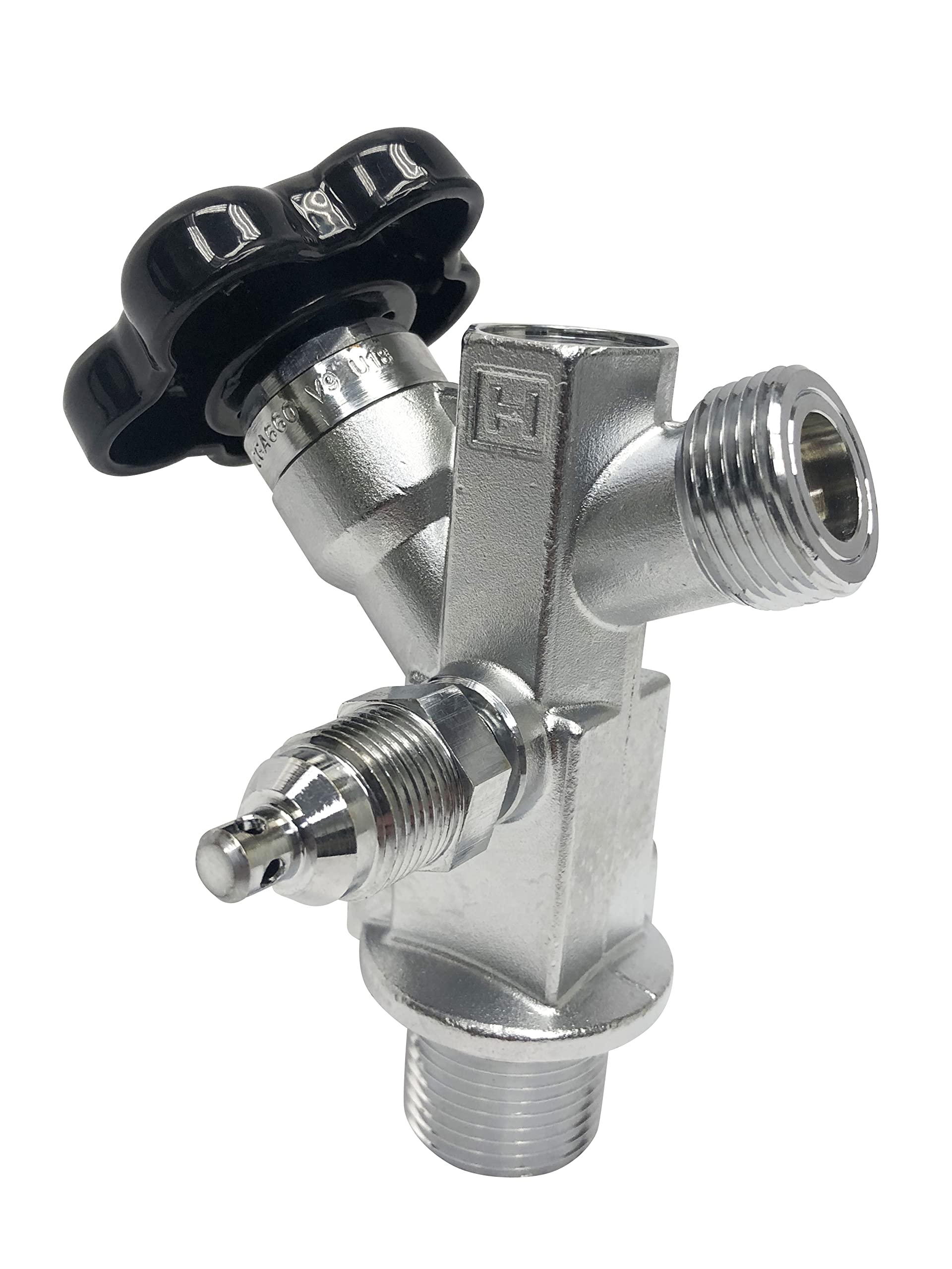 HIGH FLOW Nitrous Oxide Bottle Valve for 10 lb, 15 lb, 20 lb Nitrous Racing Cylinders with CGA 660 large orifice ANGLED outlet and Pressure Ports and NHRA Racer Safety Device