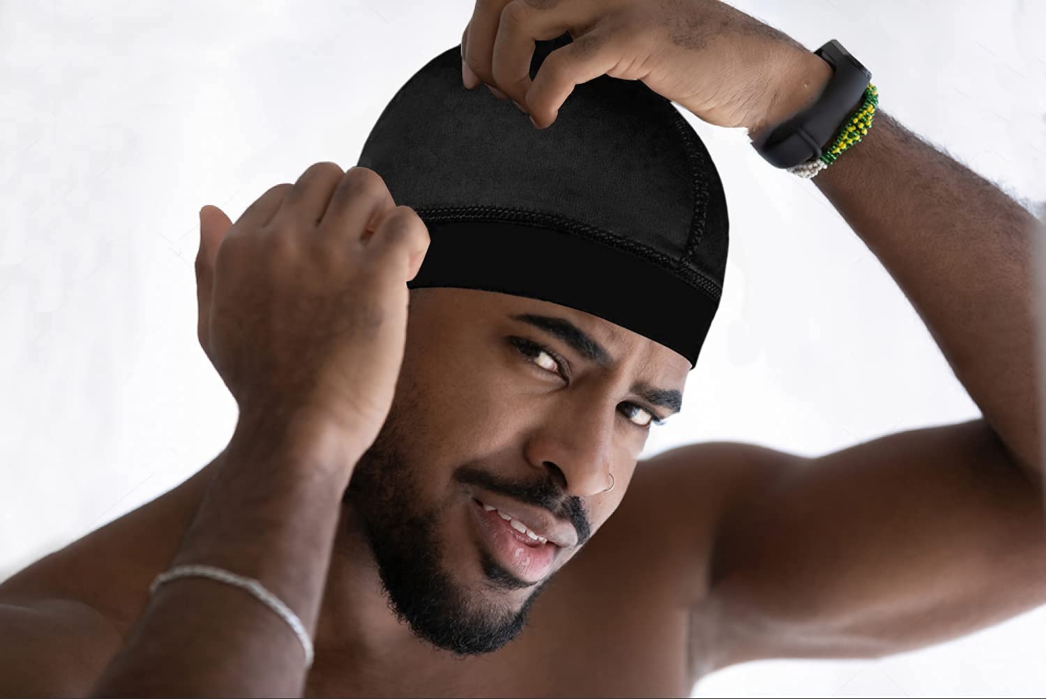 2PCS Silky Stocking Wave Cap for Men, Good Compression Over Durag (Red+Black)