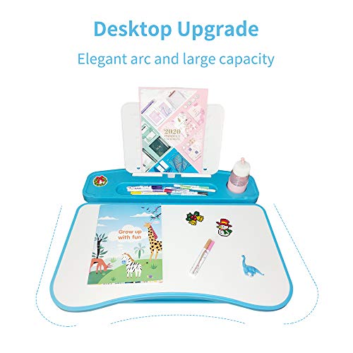 Gowxil Kids Study Desk and Chair Set, Multi Functional Height Adjustable Children School Study Desk with Tilt Desktop, Bookstand, LED Light, Metal Hook and Storage Drawer for Boys Girls, Blue