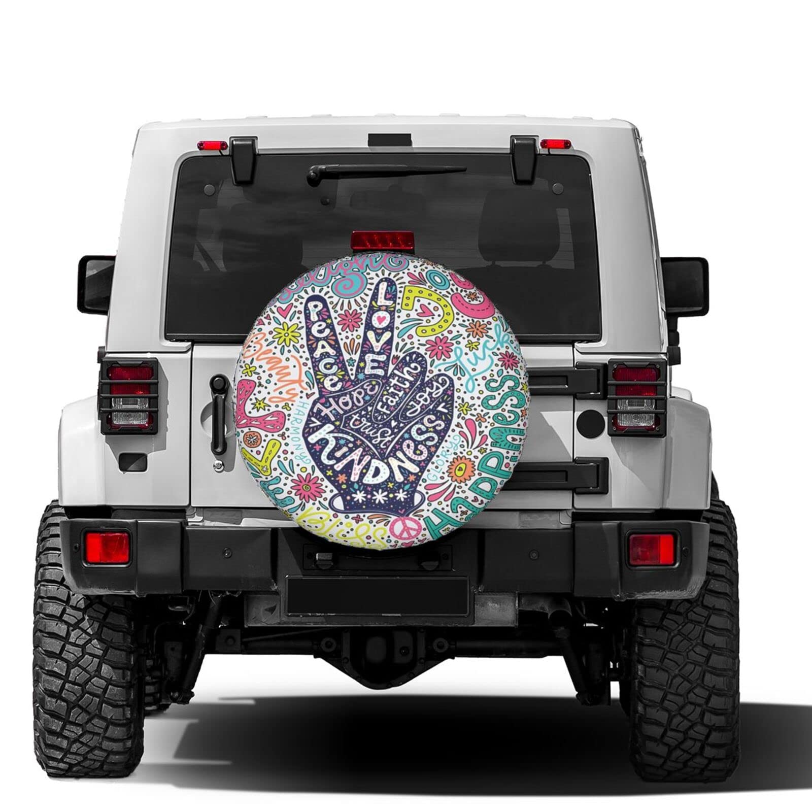KiuLoam Floral Peace Sign Gesture Spare Tire Cover Polyester Universal Sunscreen Waterproof Wheel Covers for Trailer RV SUV Truck and Many Vehicles (17" for Diameter 31"-33")
