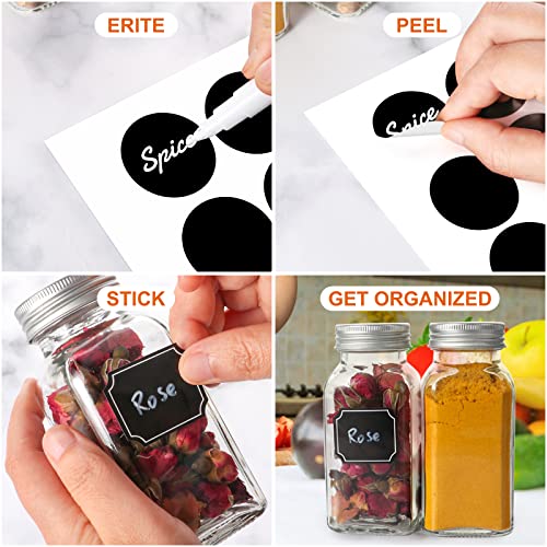16 Pack 6 oz Glass Spice Jars with 80 Black Labels,180ml Empty Square Spice Containers Seasoning Bottles with Silver Caps and Shaker Lids for Kitchen Storage(Chalk Marker,Funnel and Brush include)