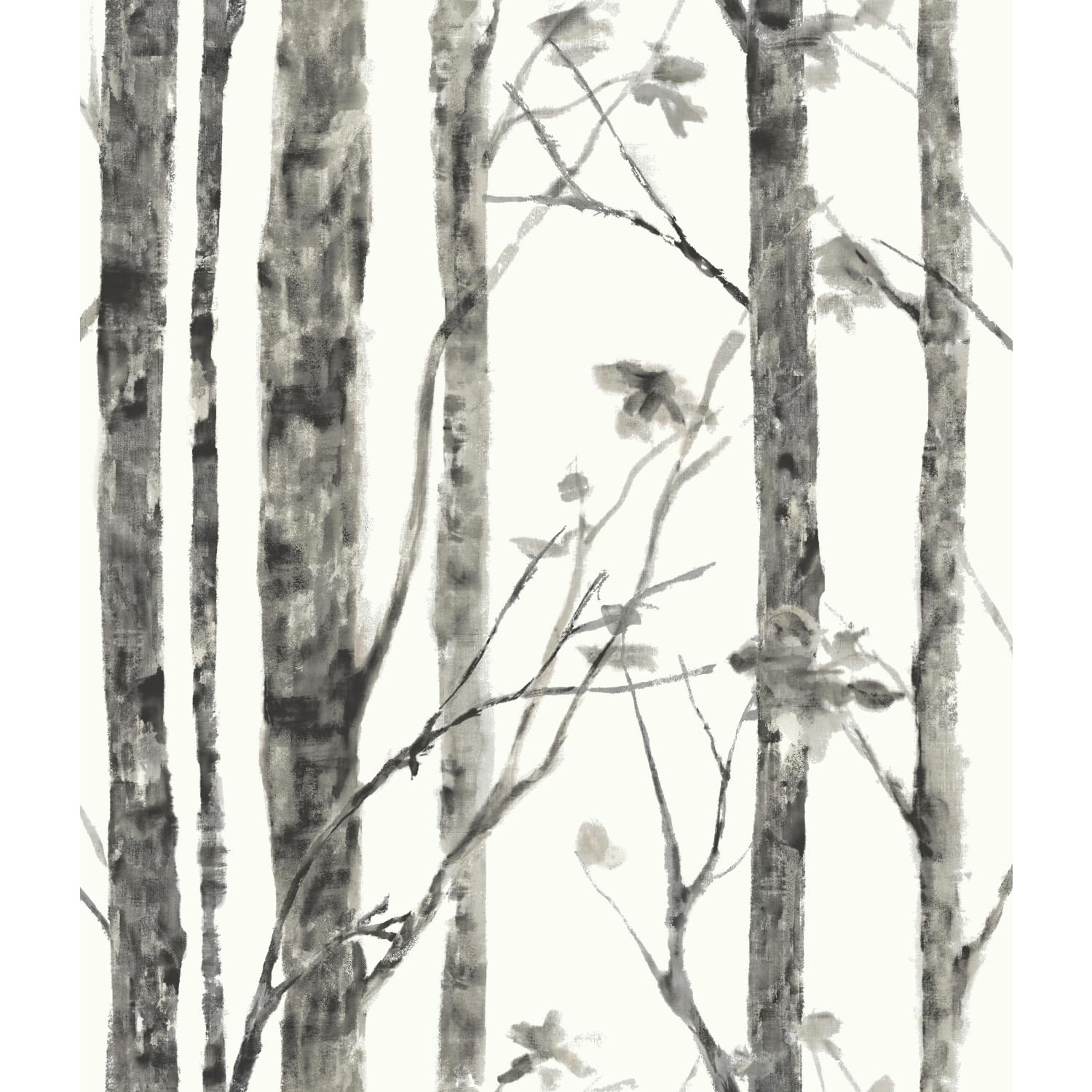 RoomMates RMK11728WP Birch Trees Gray Peel and Stick Wallpaper, White/Grey