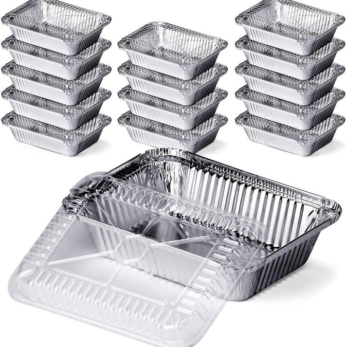 Nicole Fantini 8.75" L x 6.12" W Disposable Oblong Pan with Dome Lids - 2.25 Lb Aluminum Foil Oblong Pans: 100% Recyclable : Perfect for Baking and Roasting : Set of 100