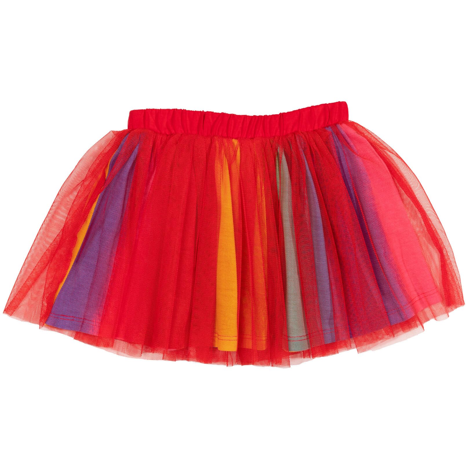 Sesame Street Elmo Toddler Girls Graphic T-Shirt Mesh Skirt and Scrunchie 3 Piece Outfit Set Red/Rainbow 4T