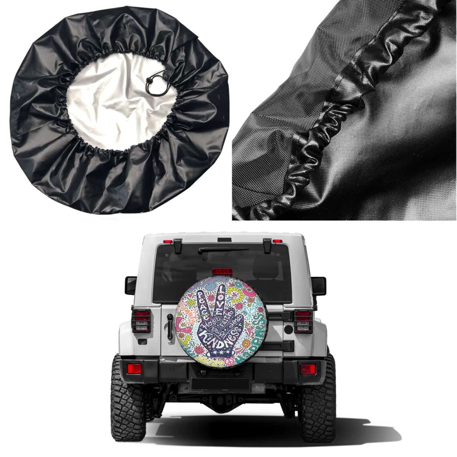KiuLoam Floral Peace Sign Gesture Spare Tire Cover Polyester Universal Sunscreen Waterproof Wheel Covers for Trailer RV SUV Truck and Many Vehicles (17" for Diameter 31"-33")