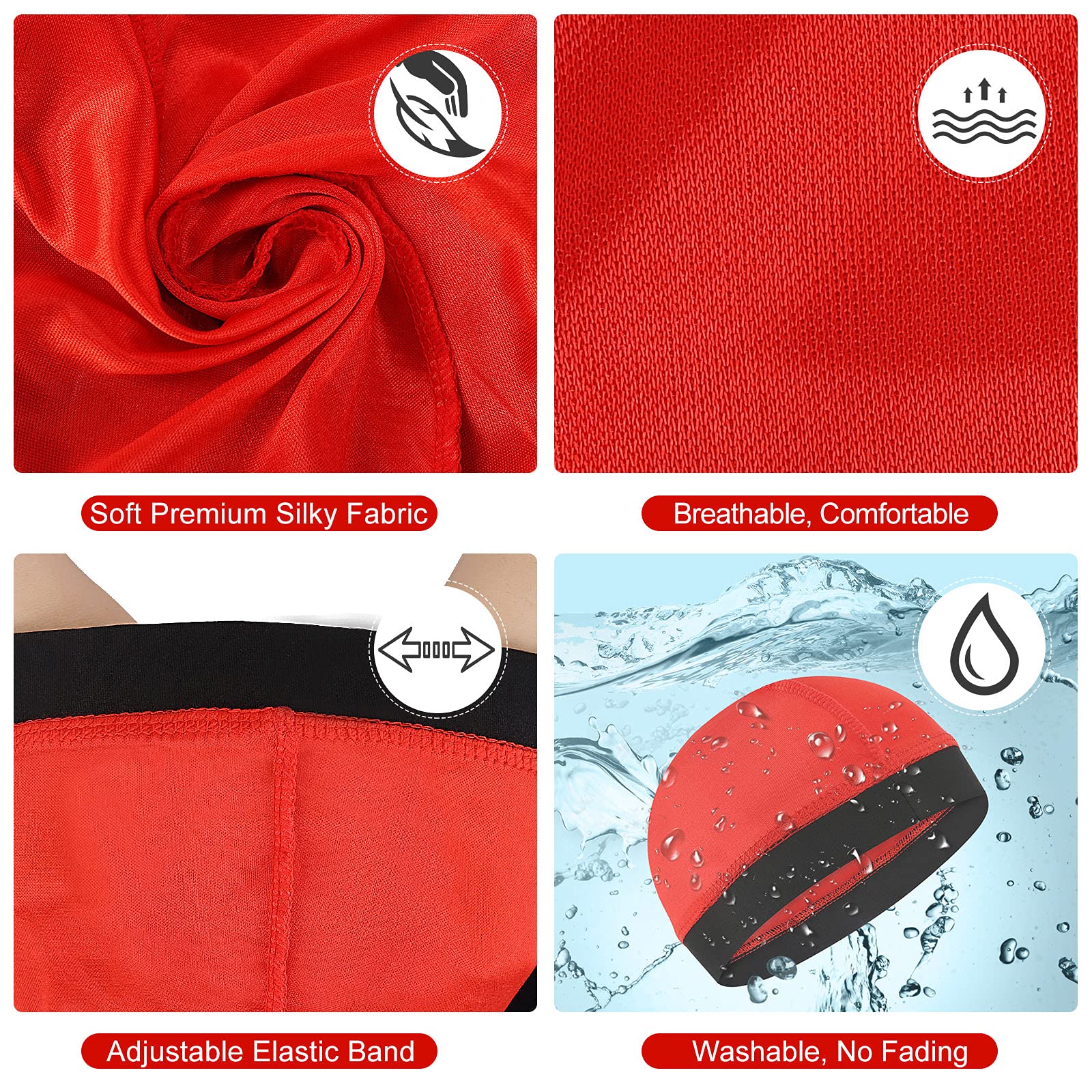 2PCS Silky Stocking Wave Cap for Men, Good Compression Over Durag (Red+Black)