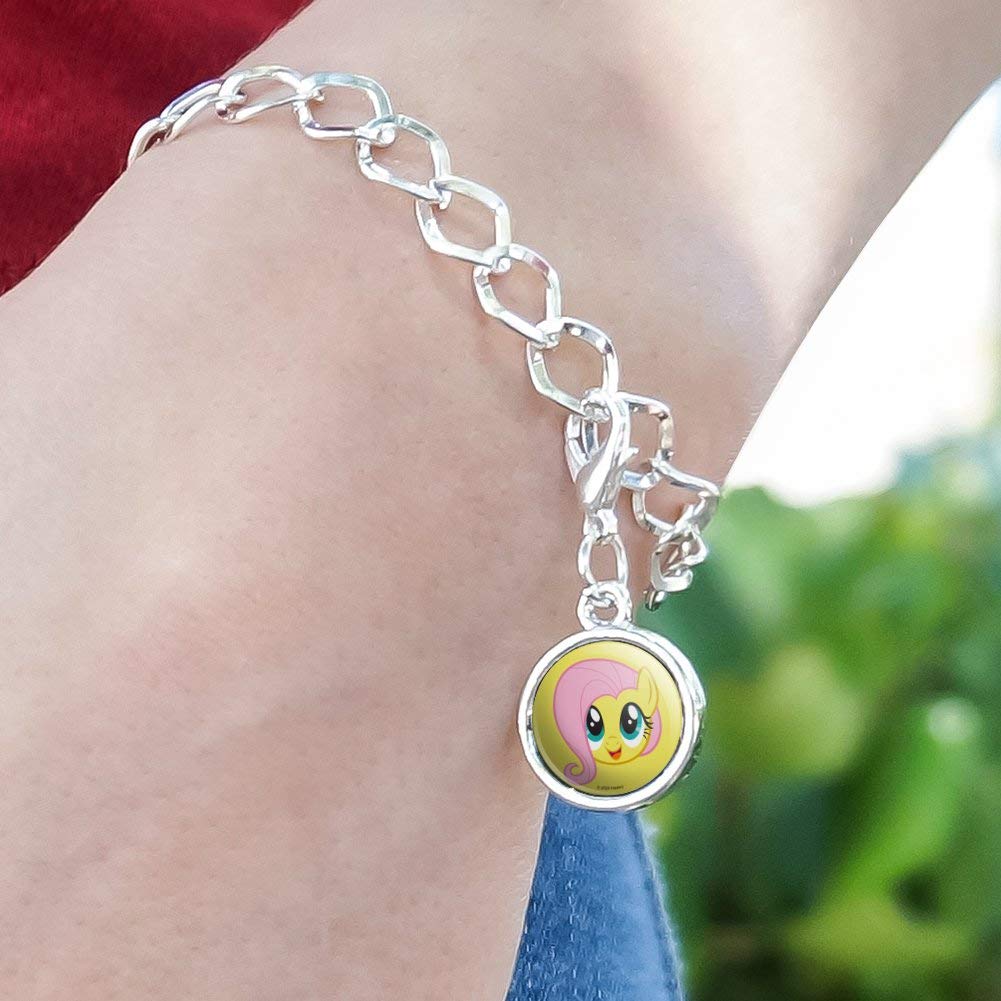 GRAPHICS & MORE My Little Pony Fluttershy Face Silver Plated Bracelet with Antiqued Charm