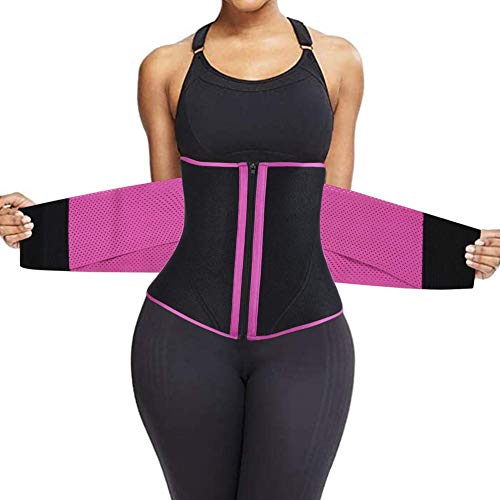coastal rose Women Waist Trainer Cincher Belt Underbust Latex Corset Tummy Control Sweat Girdle Workout Slim Belly Band Rose Red XXL